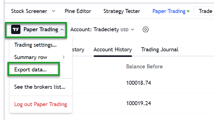 Tradingview (Paper Trading) – Edgewonk
